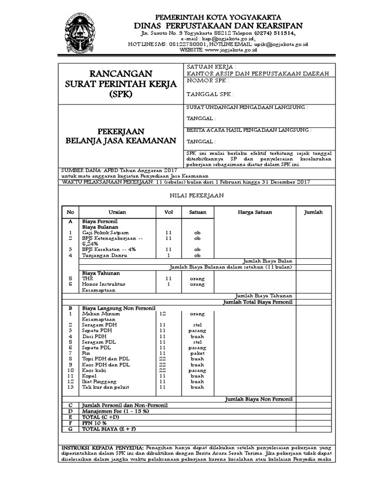 Contoh SPK Jasa Keamanan Instansi | PDF