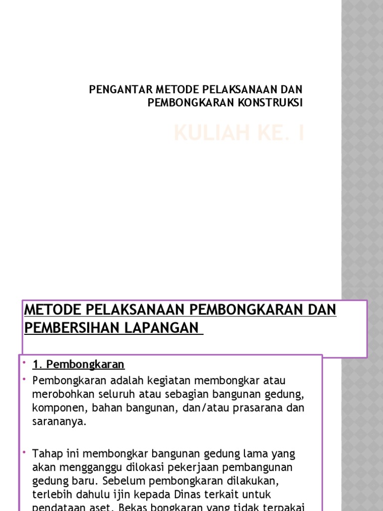 Pengantar Metode Pelaksanaan Dan Pembongkaran Konstruksi | PDF