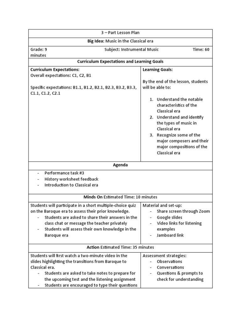 Lesson Plan - Classical Era | PDF | Classical Period (Music ...