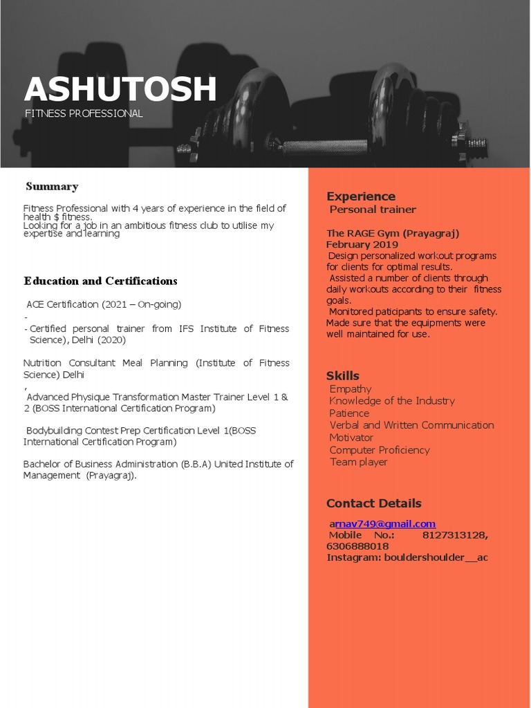 Ashutosh: Experience | PDF | Personal Trainer | Human Nature