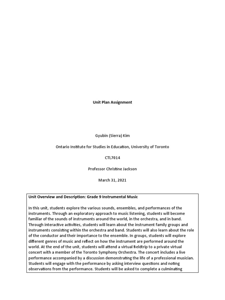 Unit Plan Assignment | PDF | Conducting | Orchestras