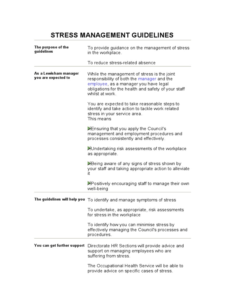 Stress Management Guidelines: Manager Employee | PDF | Occupational ...