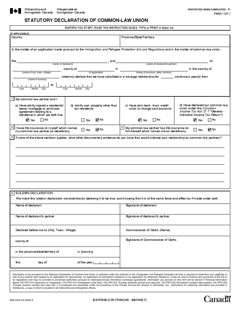 Statutory Declaration of Common-Law Union: Before You Start, Read The ...