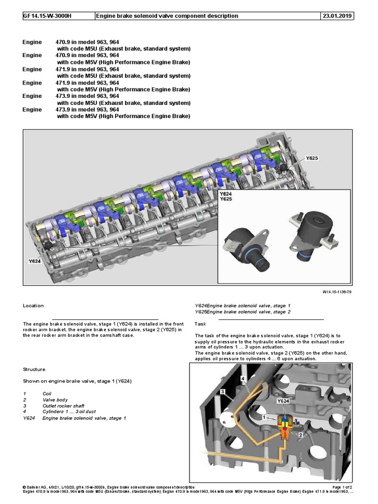 Engine Brake Solenoid Valve Description Engine 471 | PDF | Valve | Brake