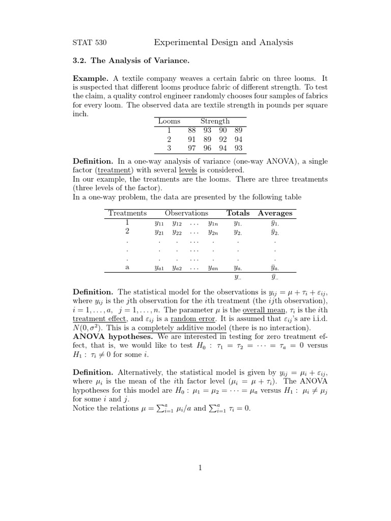Lectures Stat 530 | PDF | Analysis Of Variance | Errors And Residuals