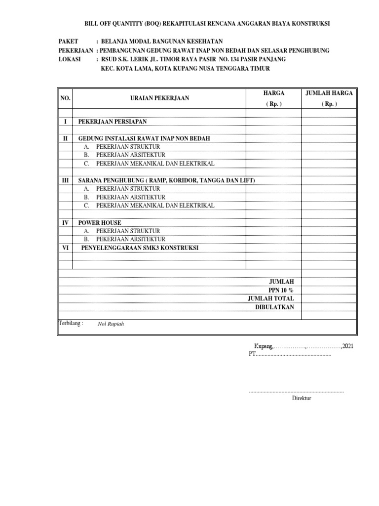 Boq Belanja Modal Bangunan Gedung Kesehatan | PDF