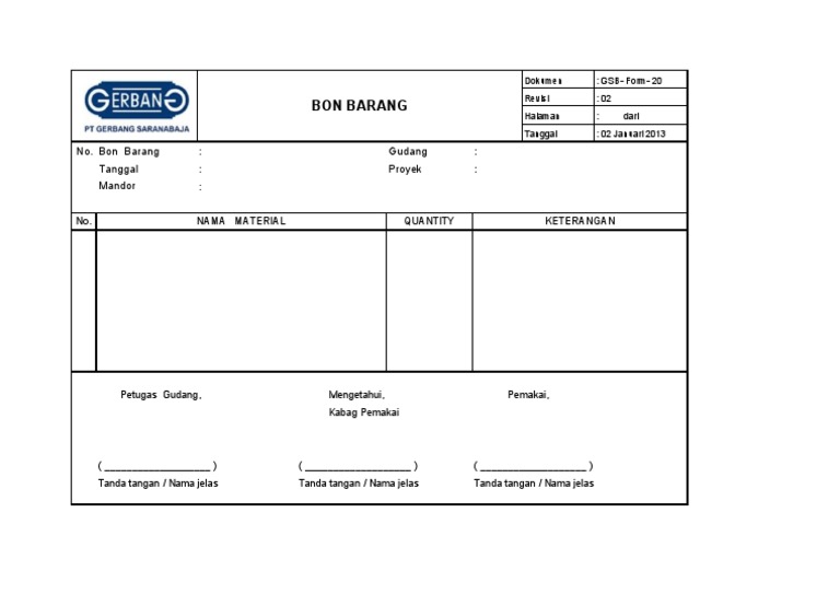 GSB-Form-20-Bon Barang | PDF