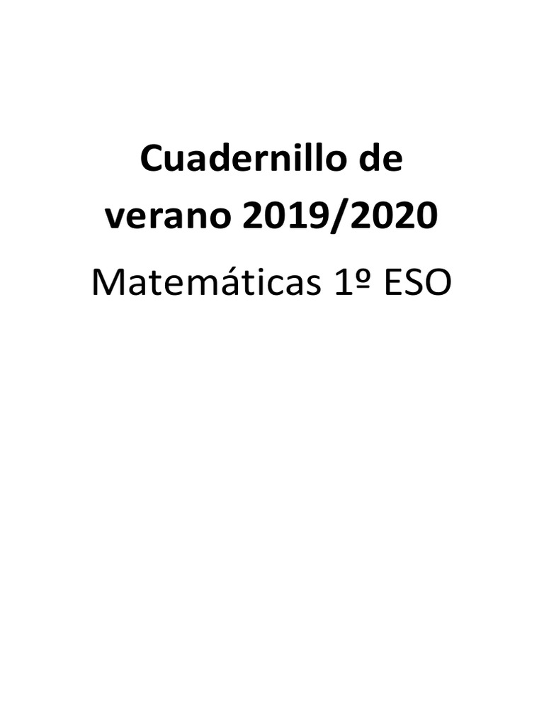 Cuadernillo Verano Matemáticas 1º ESO | PDF | Matemática Elemental | Enseñanza de matemática