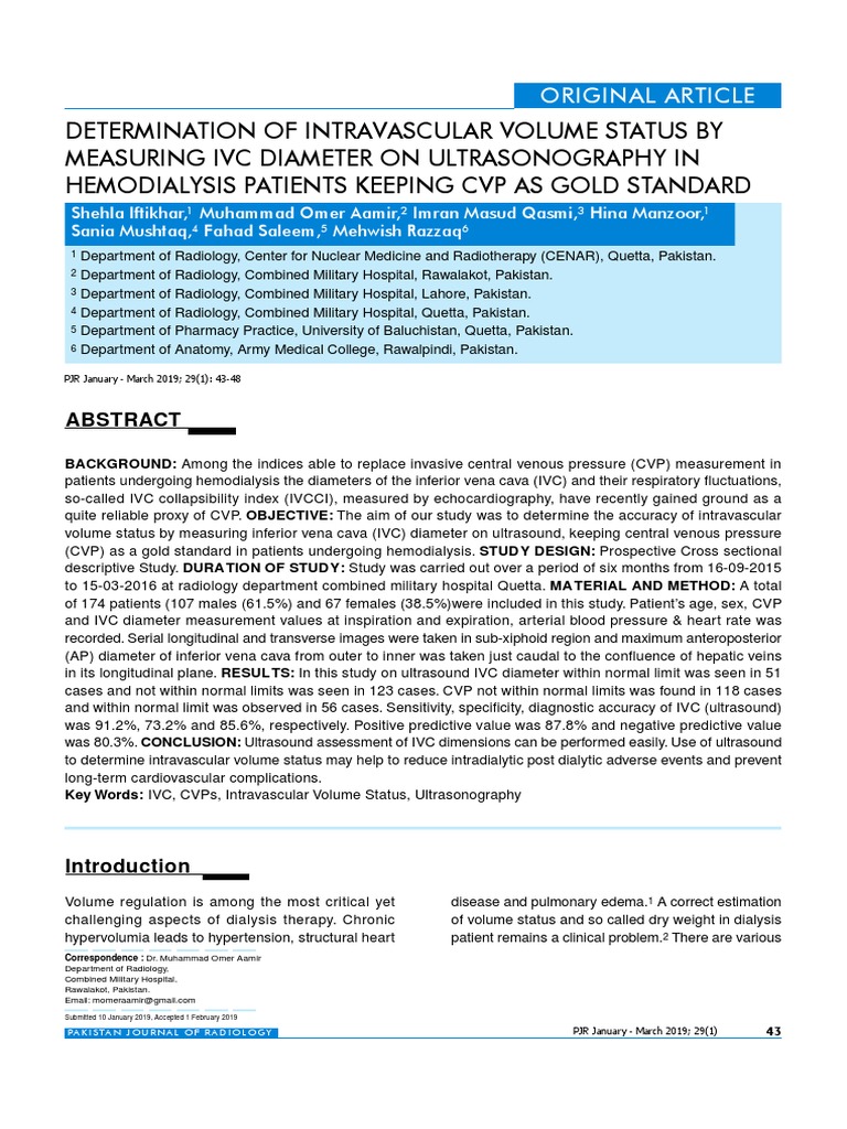 Determination of Intravascular Volume Status by | PDF | Cardiovascular ...