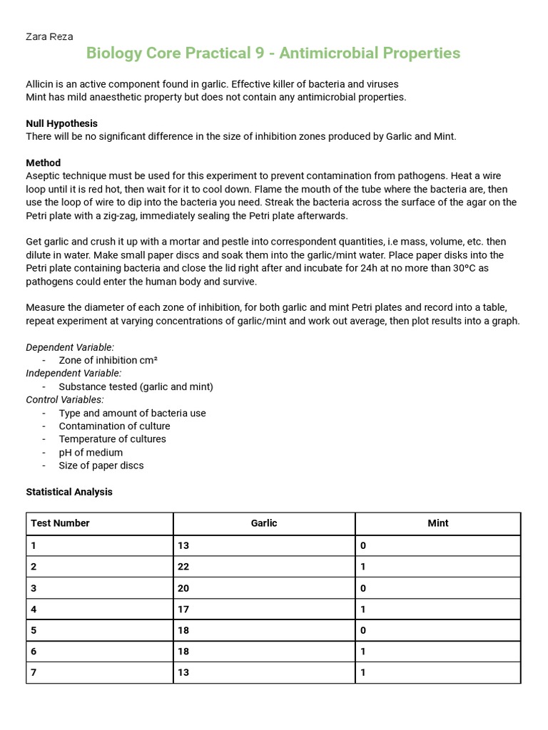 Biology Core Practical 9 - Antimicrobial Properties | PDF | Experiment ...