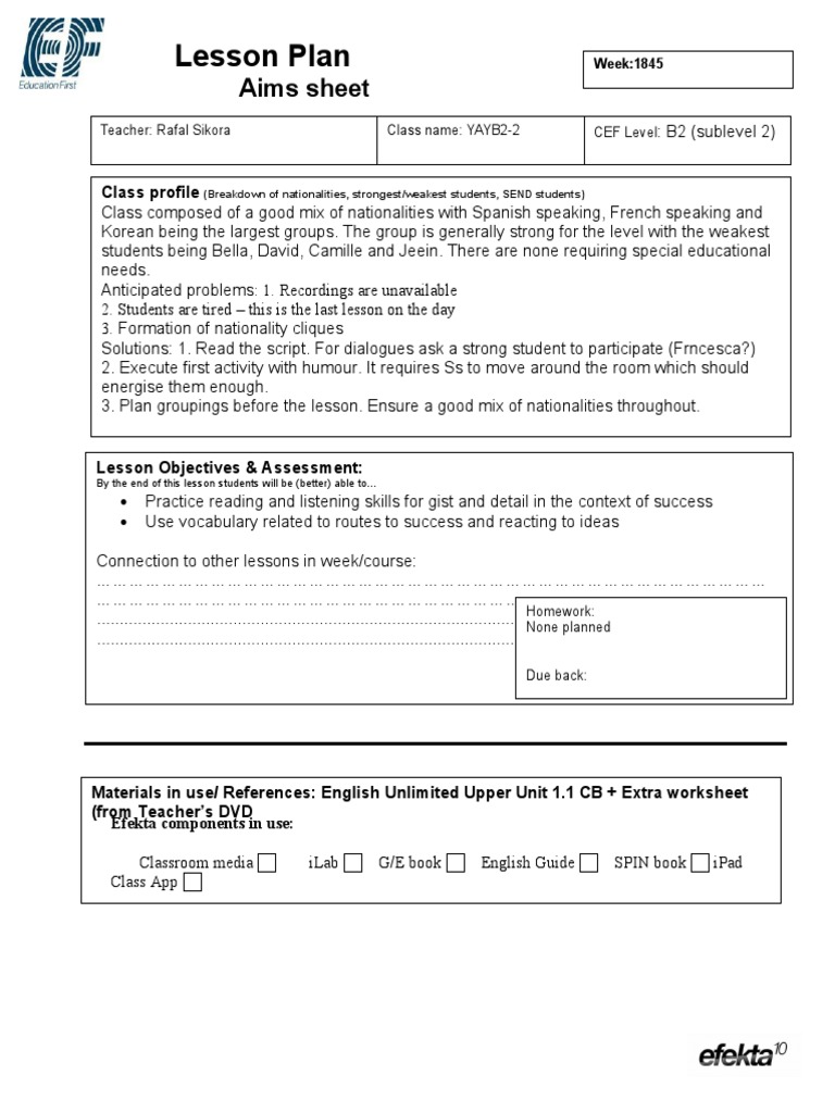 Lesson Plan: Aims Sheet | PDF | Lesson Plan | Vocabulary