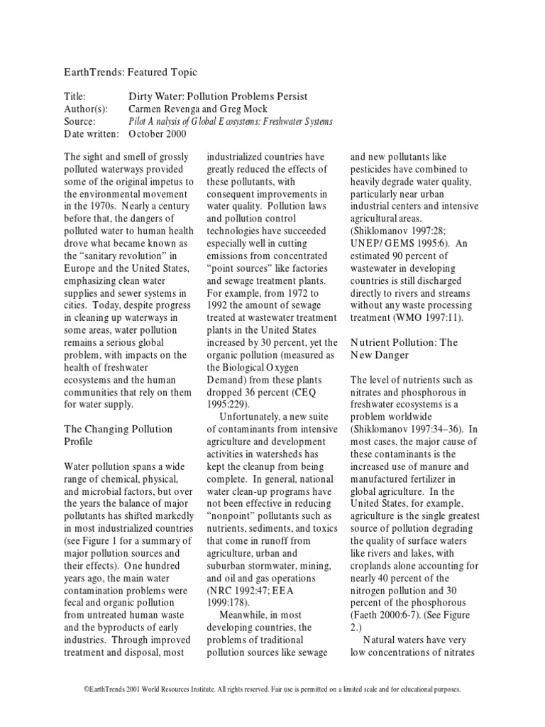 Dirty Water-Pollution Problems Persist | PDF | Water Pollution ...