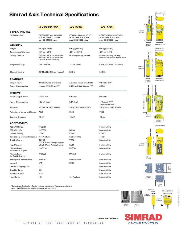 Simrad - Axis VHF-TECH SPEC | PDF | Battery Charger | Rechargeable Battery