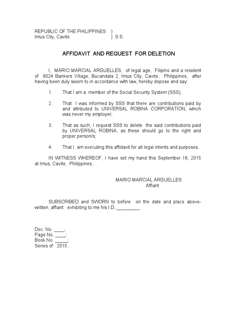 Affidavit and Request For Deletion | PDF