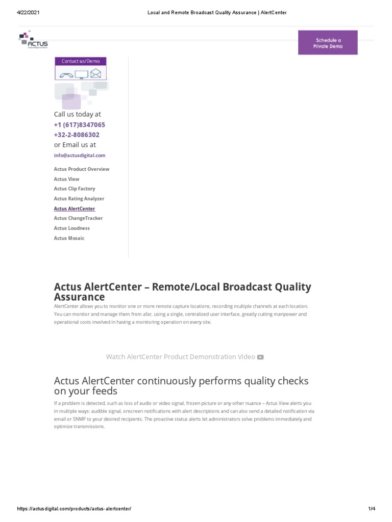 Actus Alertcenter - Remote/Local Broadcast Quality Assurance | PDF