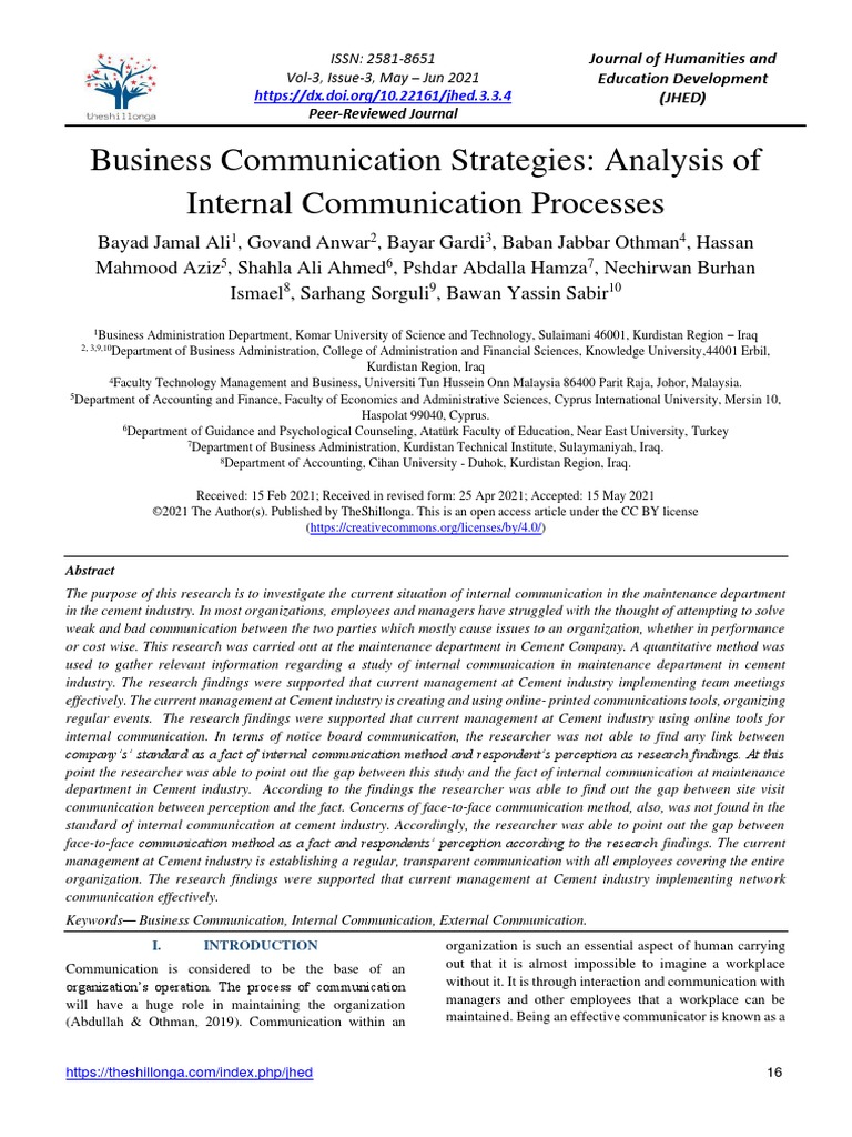 Business Communication Strategies: Analysis of Internal Communication ...