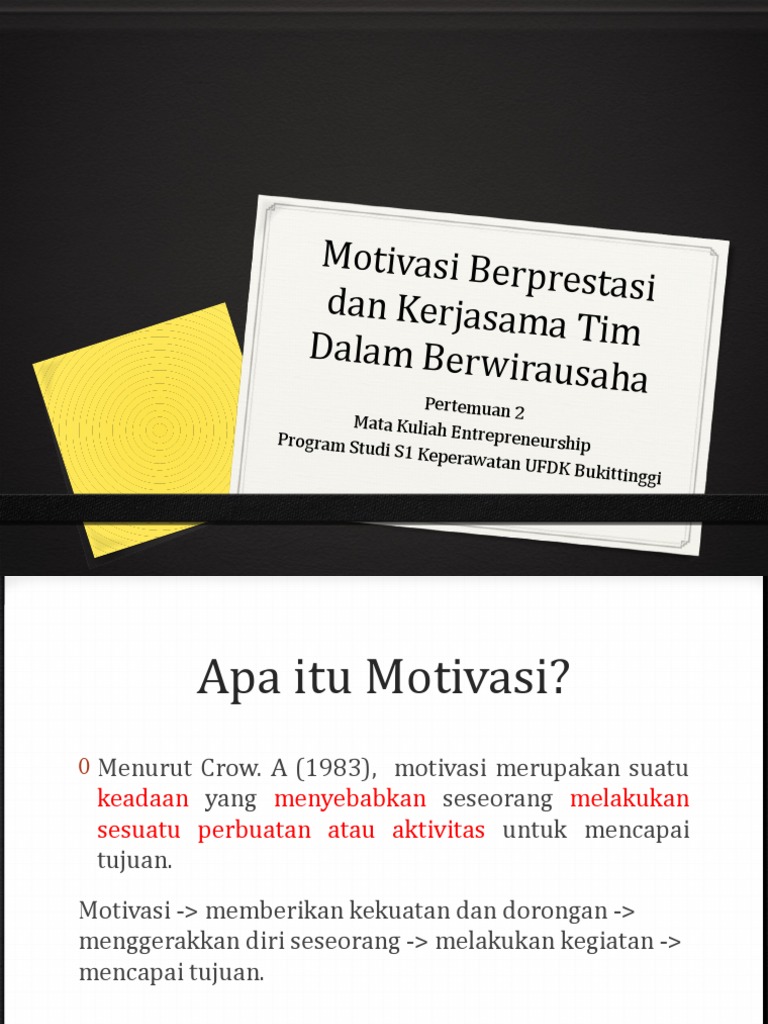 Motivasi Berprestasi Dan Kerjasama Tim Dalam Berwirausaha | PDF