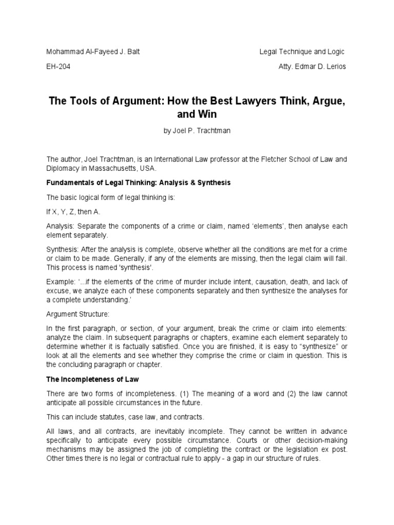 The Tools of Argument: How The Best Lawyers Think, Argue, and Win | PDF ...
