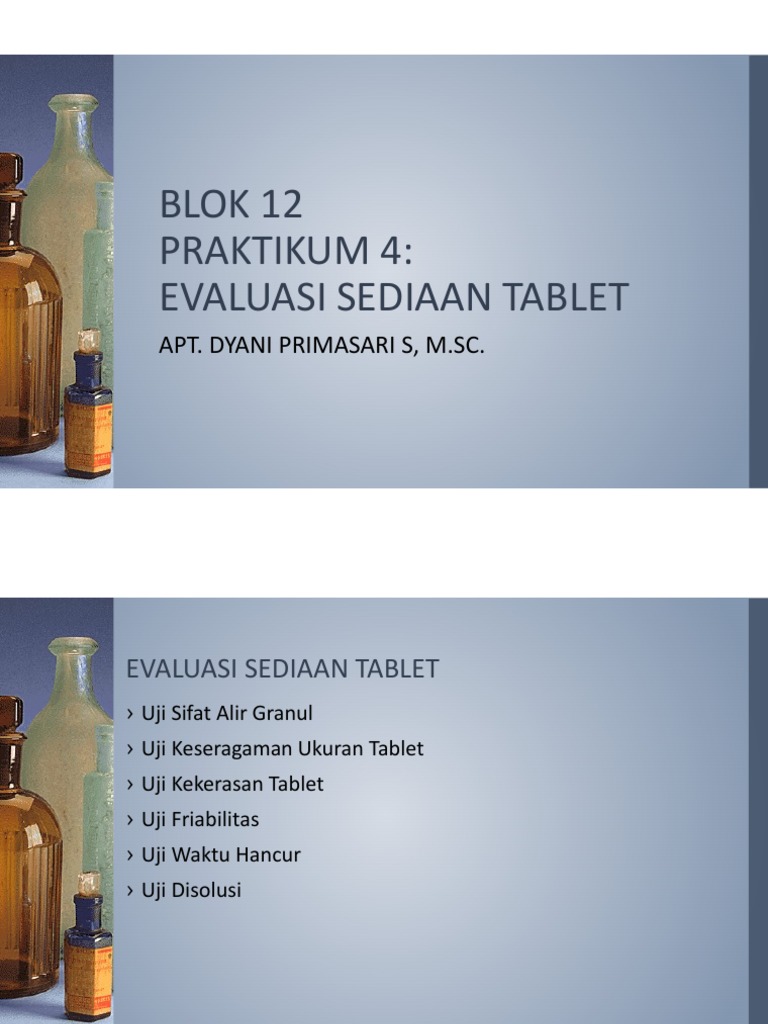 Evaluasi Sediaan Tablet 2021 Angktn 2018 | PDF