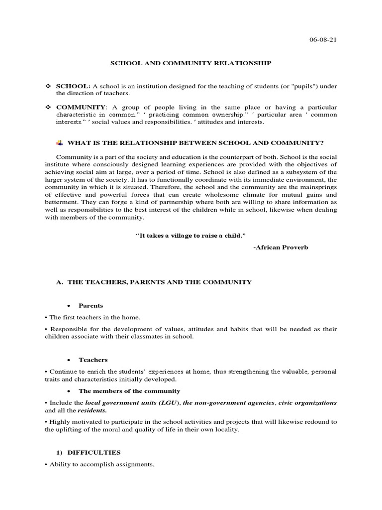 Relationship Between School and Community | PDF | Community | Attitude ...