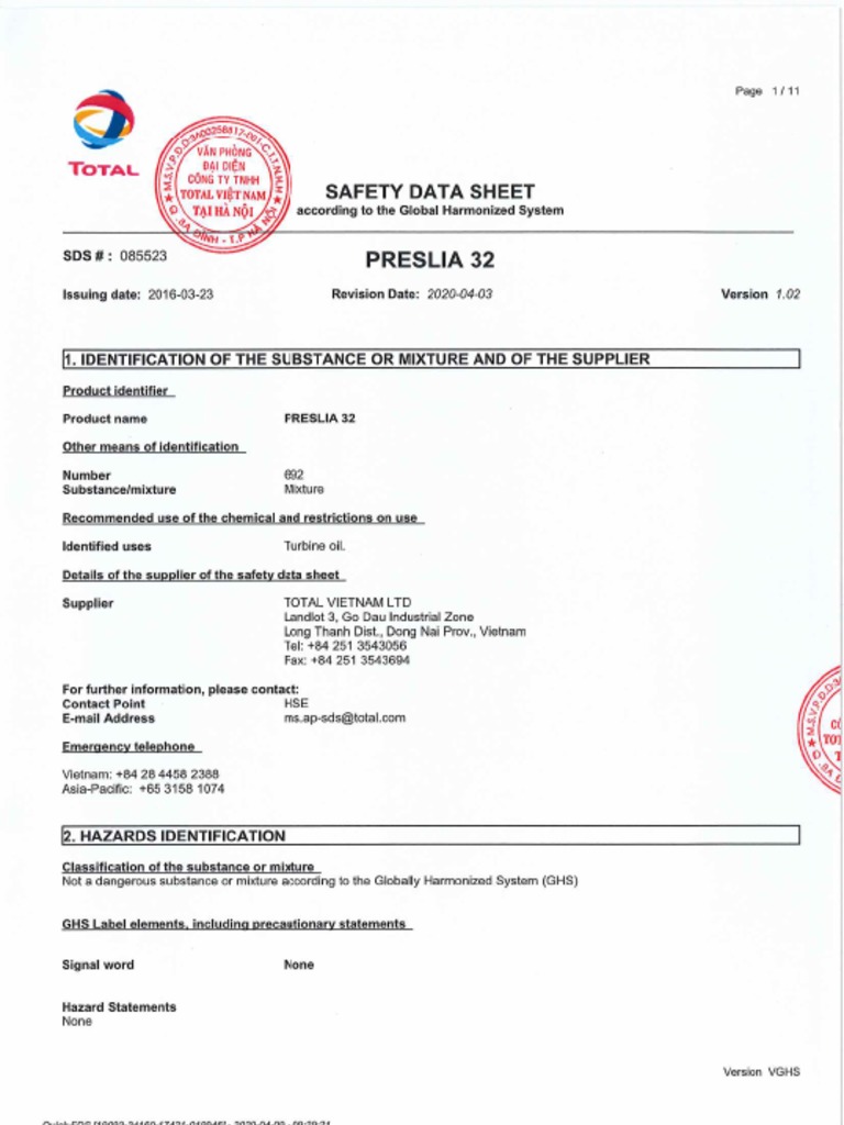 MSDS Total Preslia 32 en | PDF