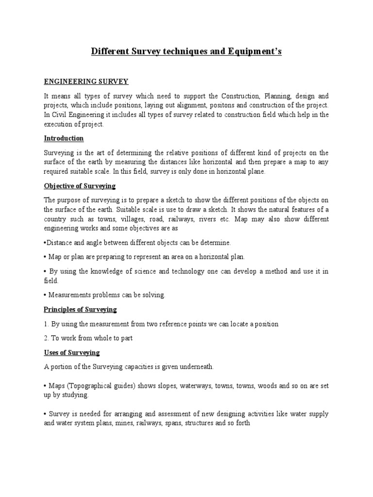 Engineering Survey Different Techniques and Equipments Used To Perform ...