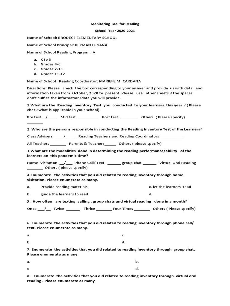 2021 Reading Monitoring Tool | PDF | Communication | Learning