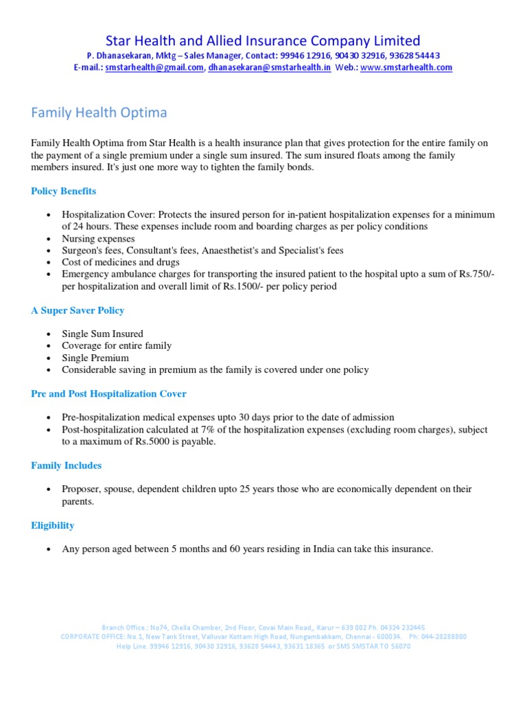 Family Health Optima Insurance Overview | PDF | Insurance | Health Care