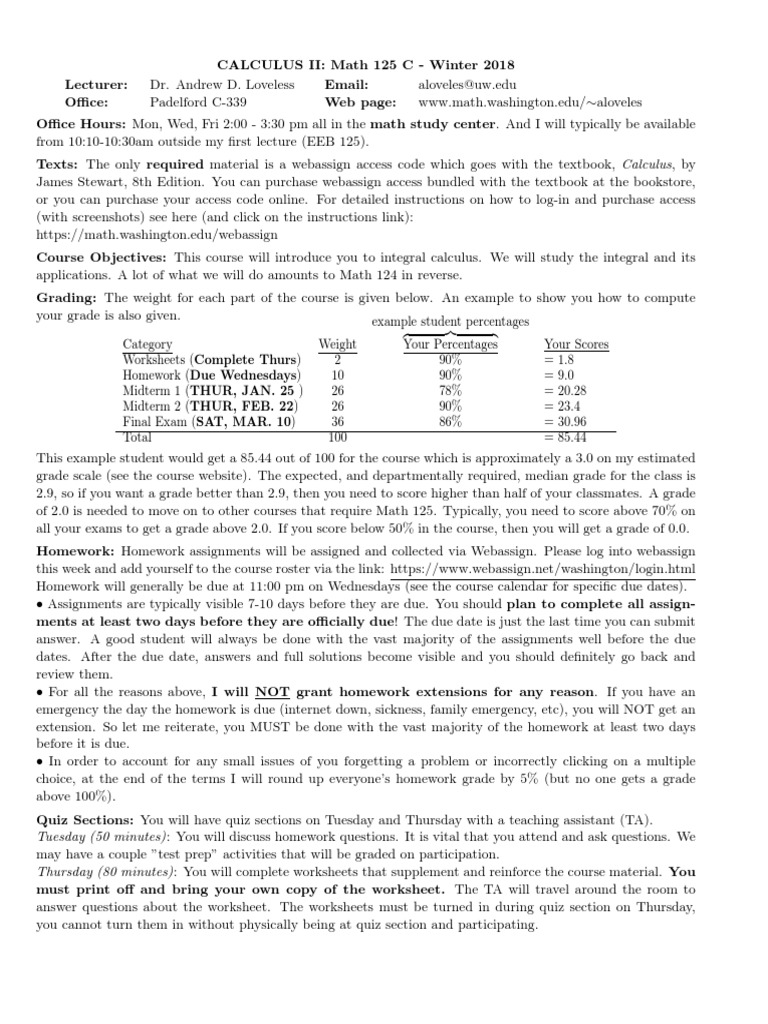 Math 125 Syllabus | PDF | Textbook | Worksheet