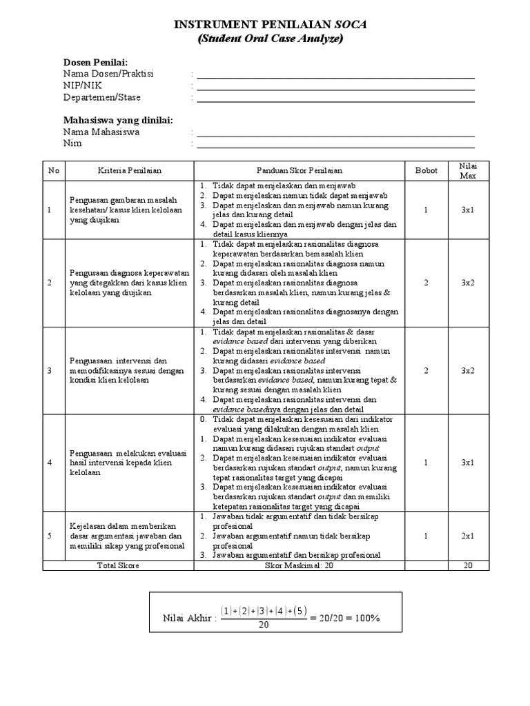 Instrument Penilaian Soca | PDF