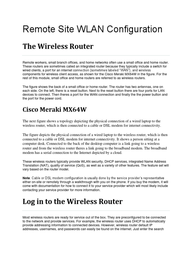 Remote Site WLAN Configuration (Ch13) | PDF | Wireless Lan | Router (Computing)