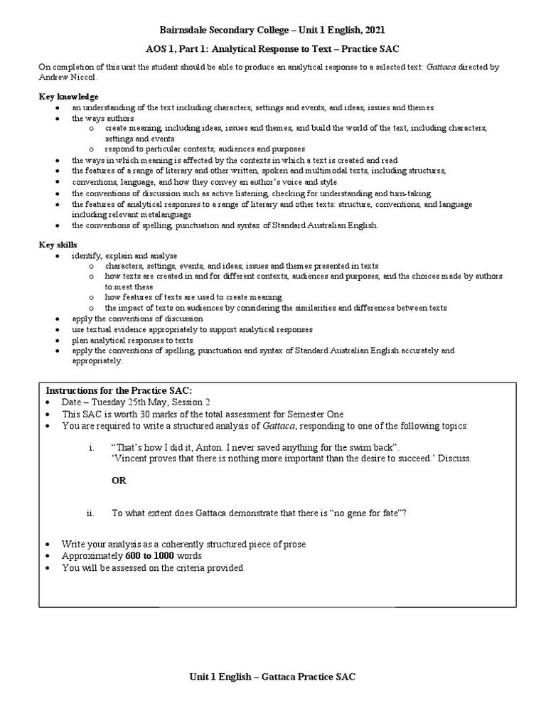 2021 Practice SAC Task Sheet | PDF | English Language | Cognition