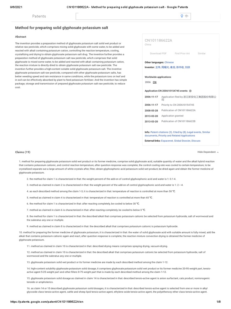 Glyphosate Potassium Salt Preparation Method | PDF | Potassium | Diet ...