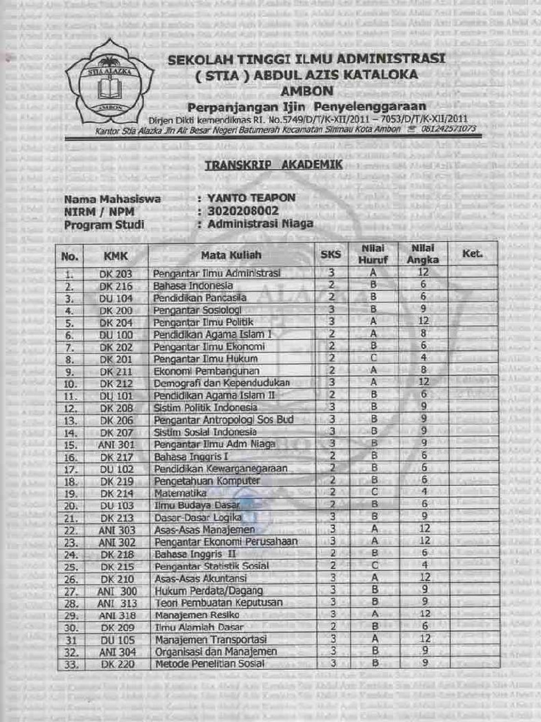 AKADEMIK TRANSKRIP | PDF
