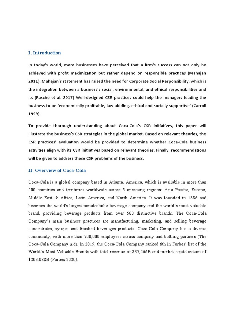 Coca-Cola's CSR Strategies Analysis | PDF | Corporate Social ...