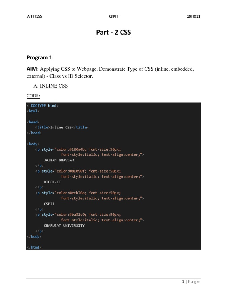 19IT011 - Part - 2 CSS | Descargar gratis PDF | Graphic Design | Typography