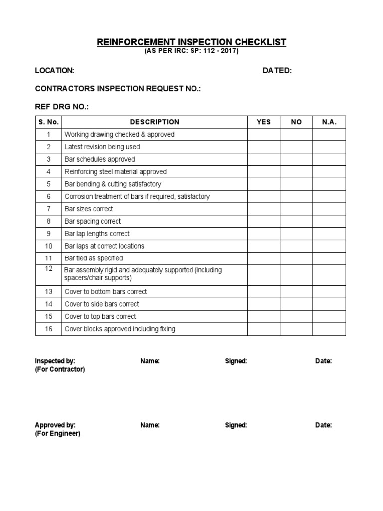 Checklist For Reinforcement | PDF