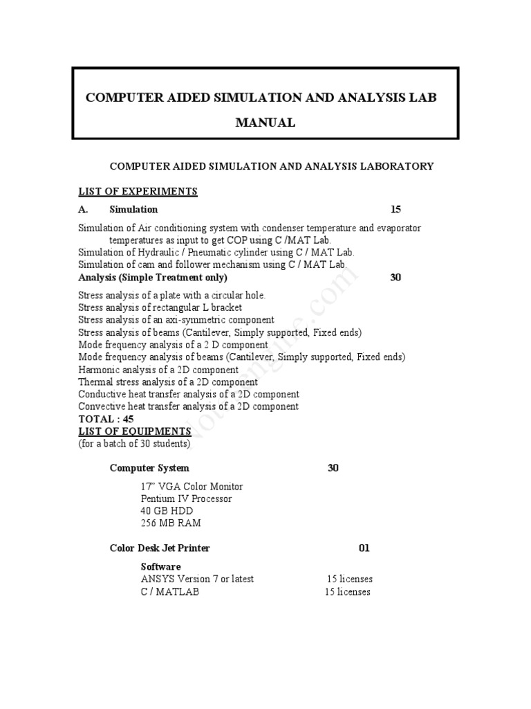 Computer Aided Simulation and Analysis Lab Manual | PDF | Finite ...