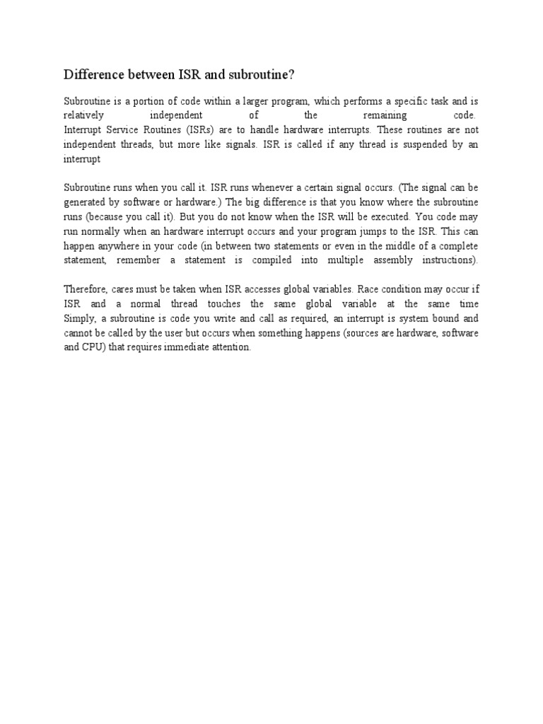 Difference Between ISR and Subroutine | PDF