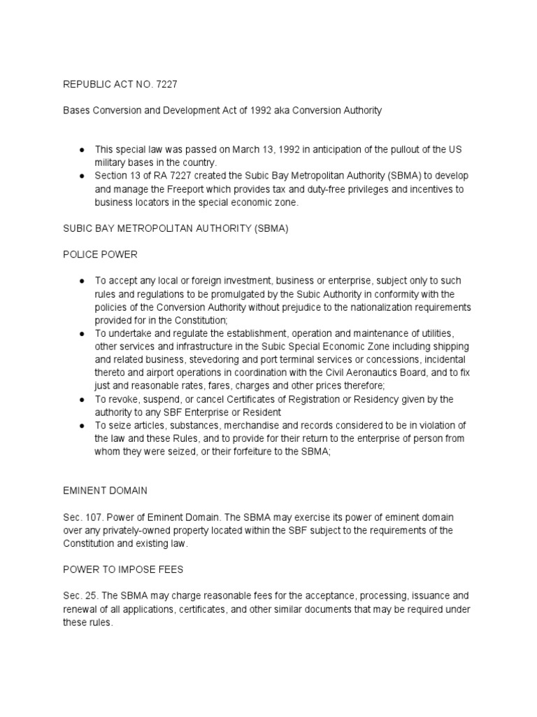 SBMA Rules and Powers Summary | PDF | Lease | Business