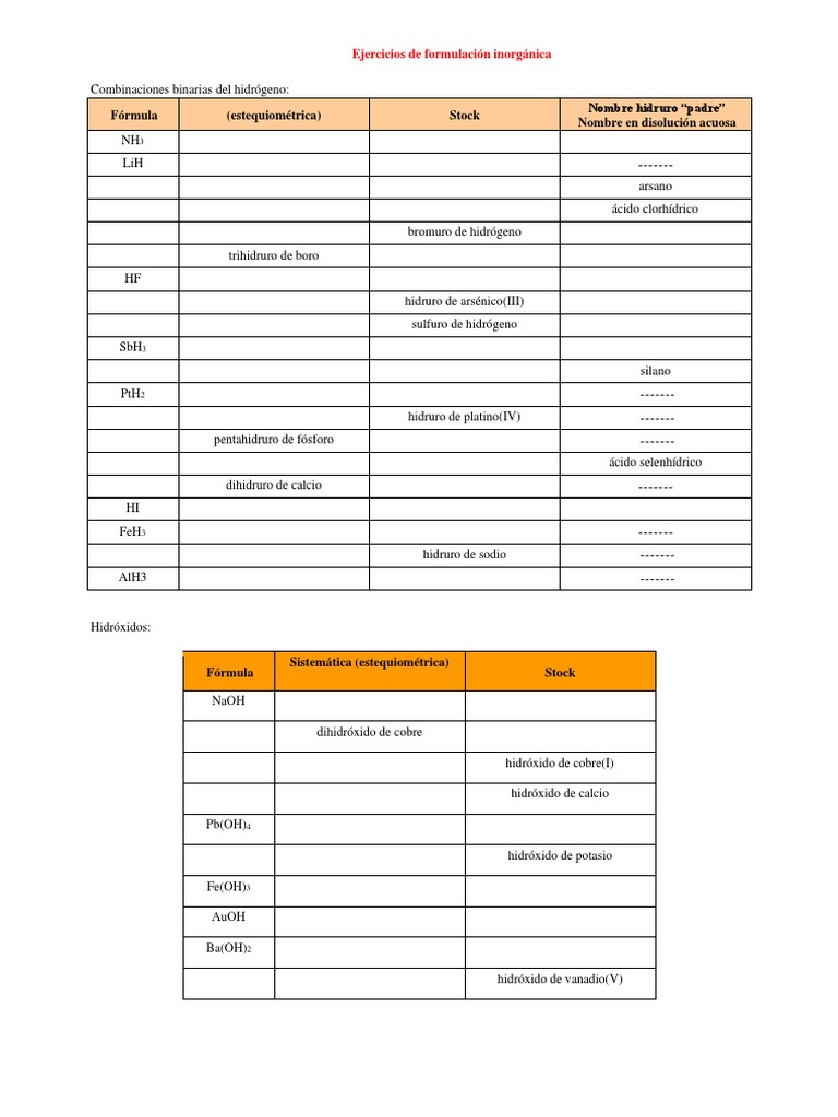 Ejercicios - Formulacion para Casa | PDF | Hidróxido | Átomos