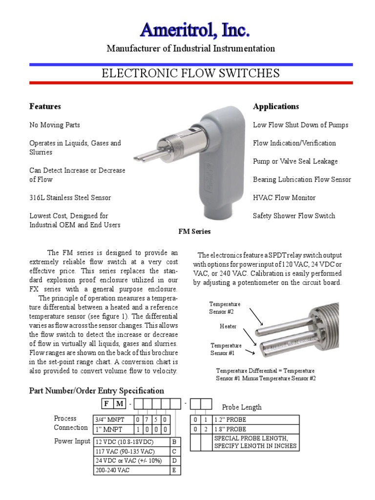 Ameritrol Electronic Thermal Flow Sensor | PDF | Sensor | Flow Measurement