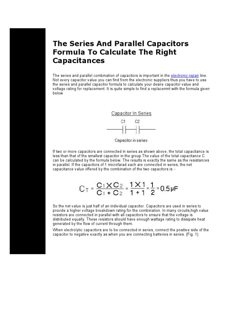 The Series and Parallel Capacitors Formula To Calculate The Right ...