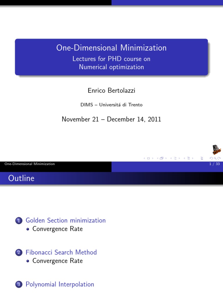 One-Dimensional Minimization: Lectures For PHD Course On Numerical Optimization | PDF ...