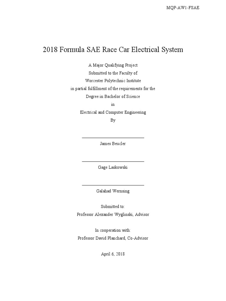 2018 Formula SAE Race Car Electrical System | PDF | Throttle | Fuel ...
