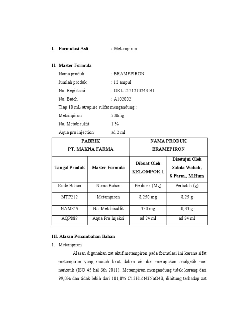 Laporan Metampiron. | PDF