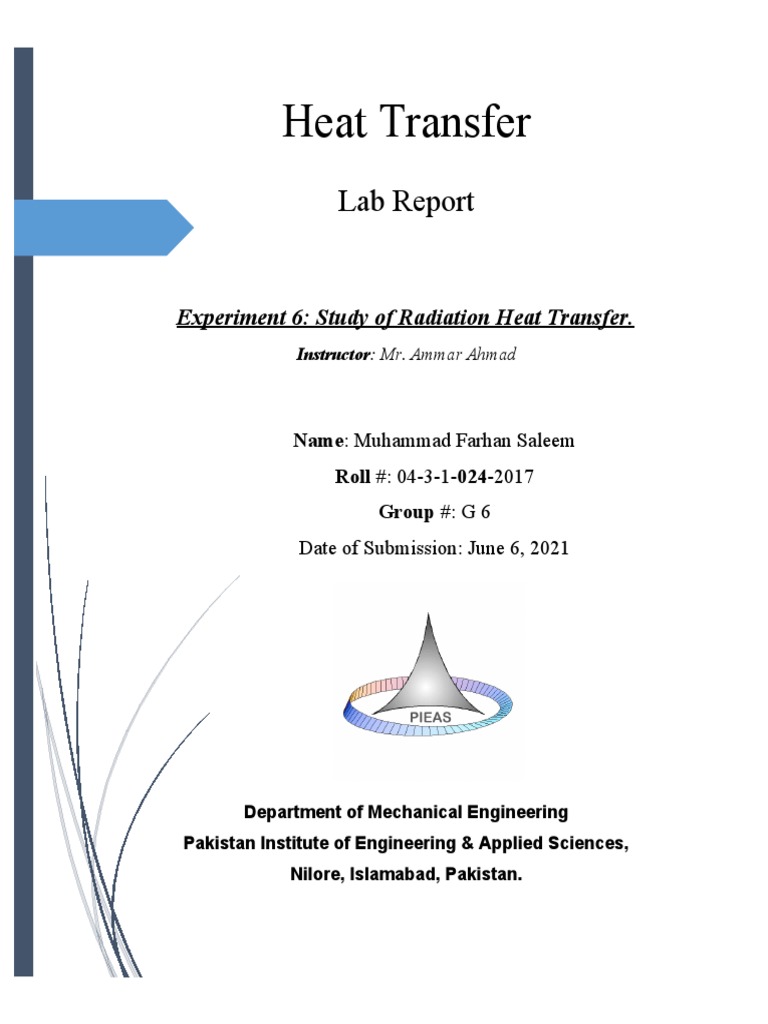 Radiation Heat Transfer Experiment Report | PDF | Heat Transfer | Physics