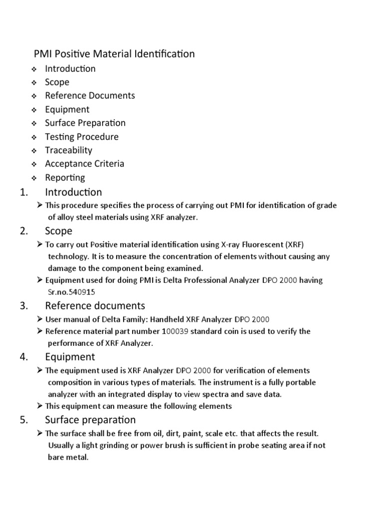 PMI Positive Material Identification | PDF | Calibration ...