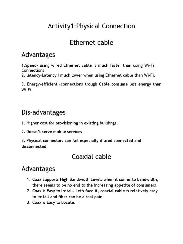 Activity1:Physical Connection Ethernet Cable Advantages | PDF