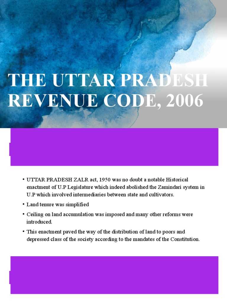 The Uttar Pradesh Revenue Code, 2006 | PDF | Bill (Law) | Codification (Law)